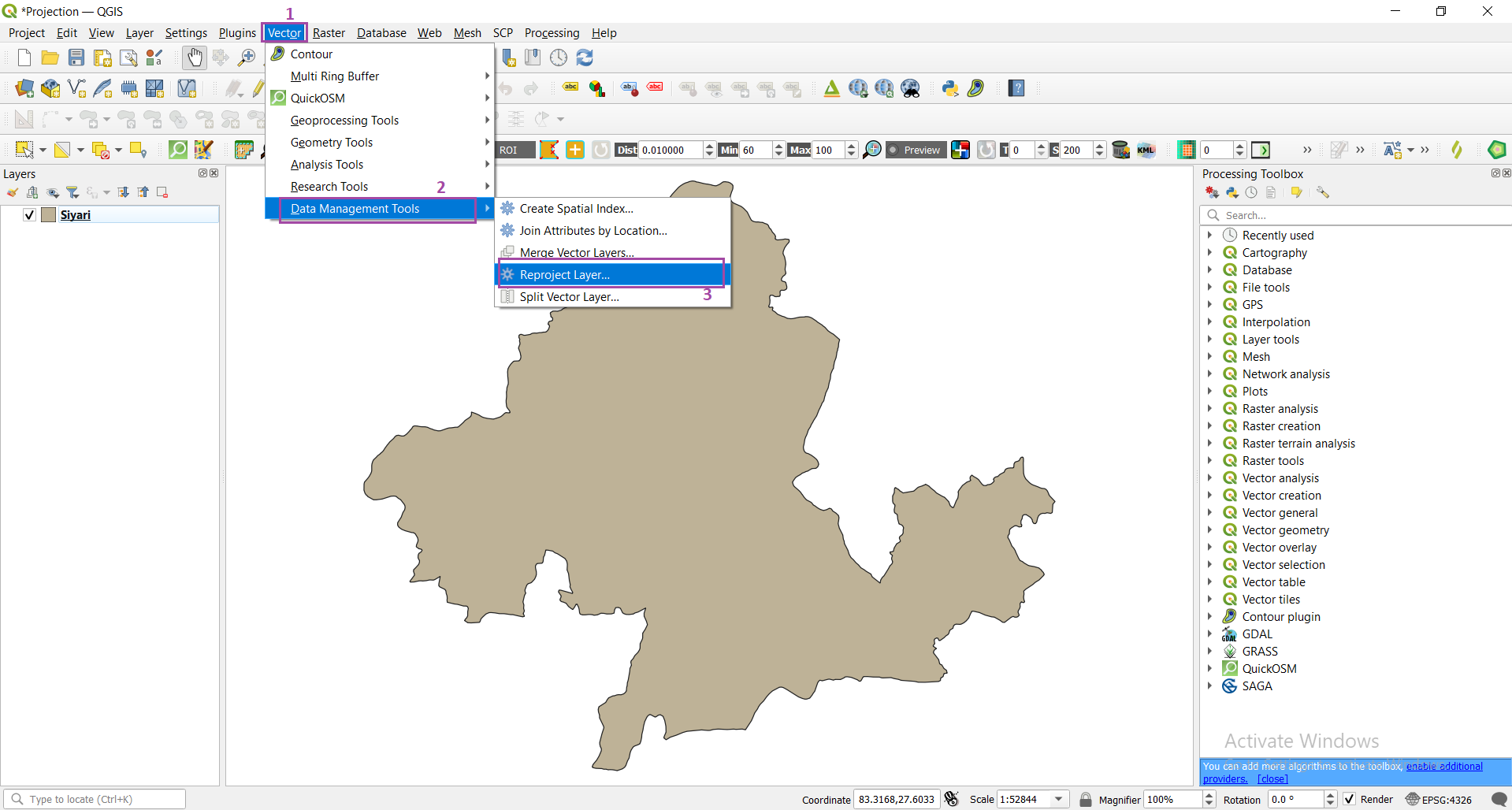 How to do projection of a vector data in QGIS ? - Map Adda